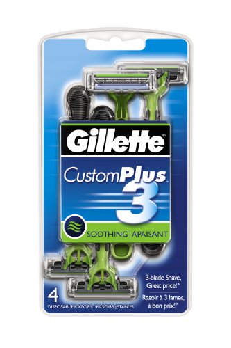 Gillette CustomPlus 3 Disposable Razor, Soothing, 4 Count, Mens Razors / Blades