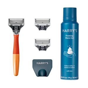 harry’s razors for men – shaving kit for men includes a mens razor handle, 3 razor blade refills, travel blade cover, and 4 oz shave gel