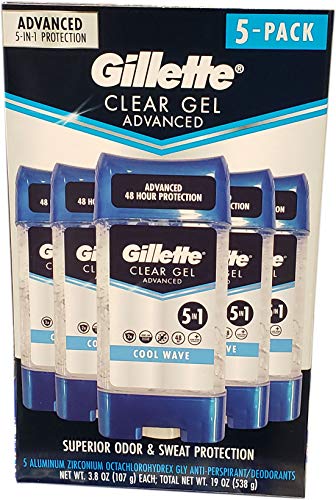 Gillette Advanced Clear Gel Antiperspirant Cool Wave 5 Pack Of 3.8 Ounce Net Wt 19 Ounce