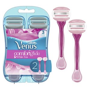 gillette venus comfortglide disposable razors for women, 2 count, white tea scented moisture bars for a smooth shave