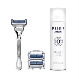 gillette skinguard men’s razor handle, 3 blade refills + pure shave gel