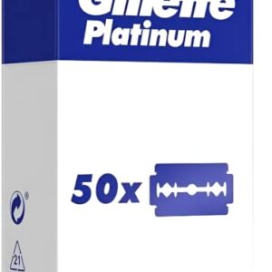 Gillette Double Edge Platinum Safety Razor Blades for Men, Pack of 50 Stainless Steel Refill Blades