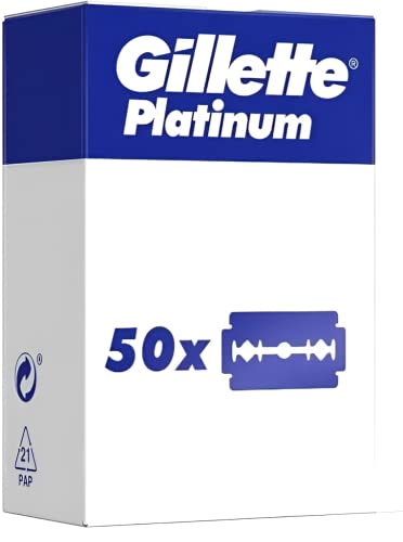 Gillette Double Edge Platinum Safety Razor Blades for Men, Pack of 50 Stainless Steel Refill Blades