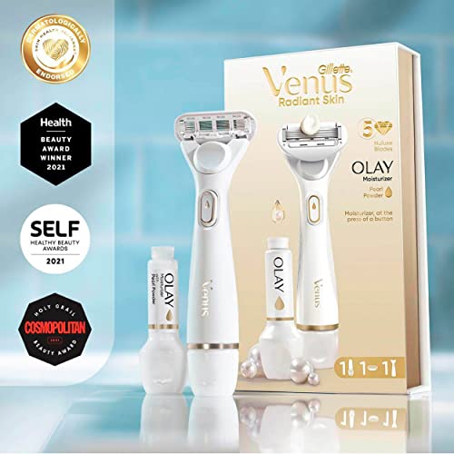 Gillette Venus Radiant Skin Pearl Powder Olay razor moisturizer refills, 4ct, White