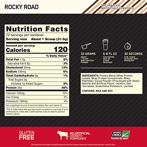 Optimum Nutrition Gold Standard 100% Whey Protein Powder, Rocky Road, 5 Pound (Packaging May Vary)