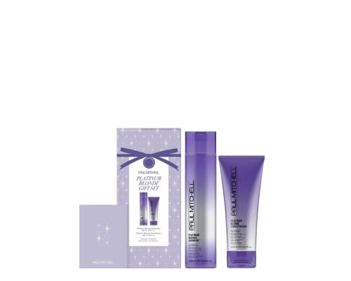 Paul Mitchell Platinum Blonde Holiday Gift Set, Purple Shampoo + Conditioner, For Brassy Hair