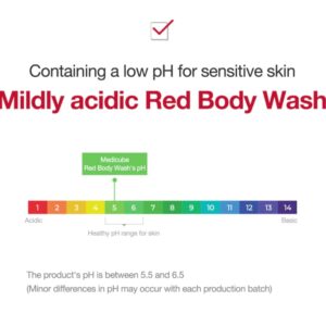 Medicube Red Body Wash || Exfoliate rough and bumpy skin with Salicylic Acid, Lactic Acid, Niacinamide and Hyaluronic Acid | A functional body wash that helps relieve body acne and keratosis pilaris(chicken skin) | NO allergen-forming ingredients | Low pH