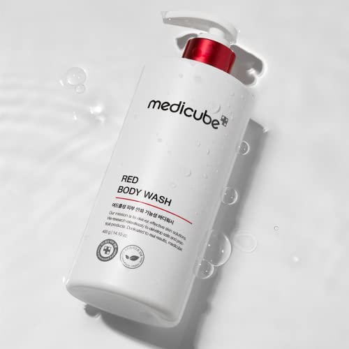 Medicube Red Body Wash || Exfoliate rough and bumpy skin with Salicylic Acid, Lactic Acid, Niacinamide and Hyaluronic Acid | A functional body wash that helps relieve body acne and keratosis pilaris(chicken skin) | NO allergen-forming ingredients | Low pH