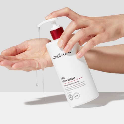 Medicube Red Body Wash || Exfoliate rough and bumpy skin with Salicylic Acid, Lactic Acid, Niacinamide and Hyaluronic Acid | A functional body wash that helps relieve body acne and keratosis pilaris(chicken skin) | NO allergen-forming ingredients | Low pH