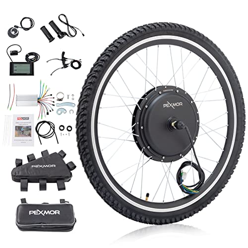 PEXMOR Electric Bike Conversion Kit, 48V 1000W 26" Front/Rear Wheel w/Tire Ebike Conversion Kit, Electric Bicycle Hub Motor Kit with LCD Display/Controller/PAS/Brake Lever/Torque Arm (Front)