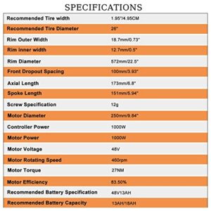 PEXMOR Electric Bike Conversion Kit, 48V 1000W 26" Front/Rear Wheel w/Tire Ebike Conversion Kit, Electric Bicycle Hub Motor Kit with LCD Display/Controller/PAS/Brake Lever/Torque Arm (Front)