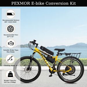 PEXMOR Electric Bike Conversion Kit, 48V 1000W 26" Front/Rear Wheel w/Tire Ebike Conversion Kit, Electric Bicycle Hub Motor Kit with LCD Display/Controller/PAS/Brake Lever/Torque Arm (Front)