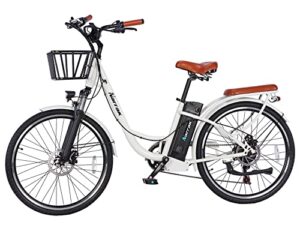 narrak 36v 350w 10ah 26″ step-thru electric bicycle city e-bike mountain bikes up to 30 miles removable battery, shimano 7-speed and dual shock absorber commuter bike for adults (white)