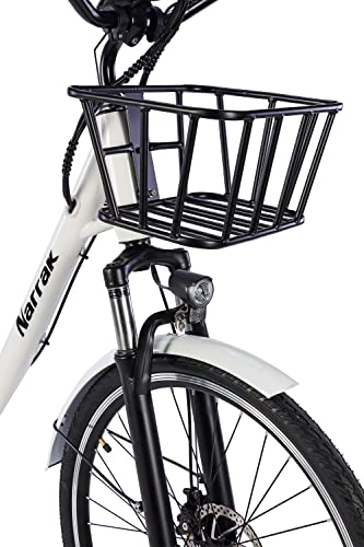 NARRAK 36V 350W 10Ah 26" Step-Thru Electric Bicycle City E-Bike Mountain Bikes Up to 30 Miles Removable Battery, Shimano 7-Speed and Dual Shock Absorber Commuter Bike for Adults (White)