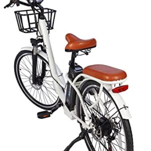 NARRAK 36V 350W 10Ah 26" Step-Thru Electric Bicycle City E-Bike Mountain Bikes Up to 30 Miles Removable Battery, Shimano 7-Speed and Dual Shock Absorber Commuter Bike for Adults (White)