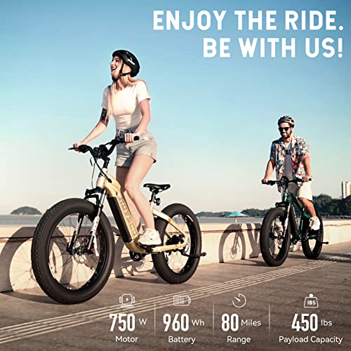 HOVSCO Electric Bike for Adults, 750W Motor Torque Sensor 28Mph Max Speed Ebike, 80Mile Range 48V 20Ah LG Battery Electric Mountain Bike, 26"x4" Fat Tire Adult Electric Bicycles, Shimano 7 Speed