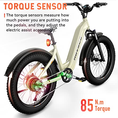 HOVSCO Electric Bike for Adults, 750W Motor Torque Sensor 28Mph Max Speed Ebike, 80Mile Range 48V 20Ah LG Battery Electric Mountain Bike, 26"x4" Fat Tire Adult Electric Bicycles, Shimano 7 Speed