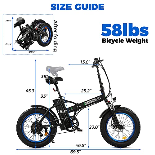 ECOTRIC Electric Bike 500W Folding Ebike 20" Fat Tire Foldable Electric Bicycle 48V 12.5AH Lithium Removable Battery Beach Snow Mountain E-Bike Commute Ebike for Adults Shimano 7-Speed