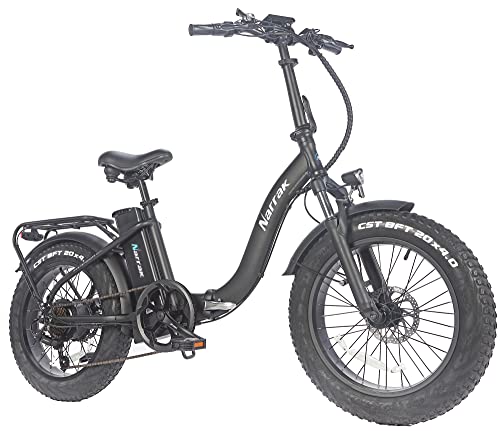 Narrak 48V 500W 13 Ah 20" x4.0 Folding Fat Tire Step Over/Step-Thru Electric Bicycle Mountain Removable Battery E-Bike Foldable Snow Electric Bike (Step-Thru Black)