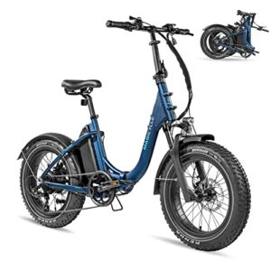 magicycle electric bike foldable 20″ x4.0 fat tire electric bicycle, 52v 15ah removable battery 750w fat tire ebikes hydraulic disc brakes (blue)