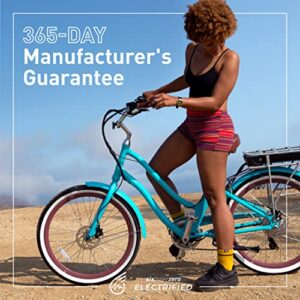 sixthreezero EVRYjourney Women's Electric Bicycle, 7-Speed Step-Through Touring Hybrid eBike, 500 Watt Motor, 26" Wheels, Teal