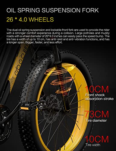 GOGOBEST 26" Fat Tire Electric Bike GF700,1000W Dual Motor 48V 17.5AH Electric Mountain Bike 31 MPH Dirt Ebike for Adults Shimano 7-Speed 3 Riding Modes (Yellow)