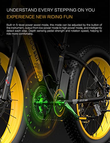 GOGOBEST 26" Fat Tire Electric Bike GF700,1000W Dual Motor 48V 17.5AH Electric Mountain Bike 31 MPH Dirt Ebike for Adults Shimano 7-Speed 3 Riding Modes (Yellow)