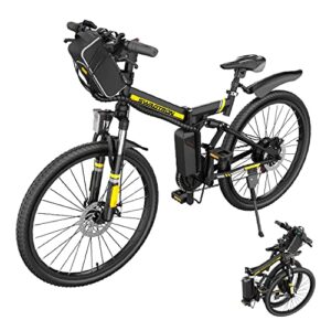 eb15 viper folding off-road electric mountain bike, 26” all-terrain electric bike for city cruising & trail riding, brushless 350w motor, removable battery, full dual suspension, shimano 21 gears