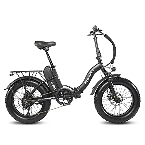 Mukkpet GM/GL Series Ebike, Folding Electric Bike 500W Brushless Motor 48V 13AH Removable Battery 20'' 4.0''All Terrain Fat Tire Full Shock Absorption Electric Bike for Adults