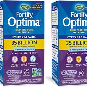 Nature’s Way Fortify Optima Daily Probiotic, 35 Billion CFU, 15 Strains, Prebiotic, 30 Capsules (Pack of 2)