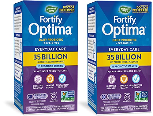 Nature’s Way Fortify Optima Daily Probiotic, 35 Billion CFU, 15 Strains, Prebiotic, 30 Capsules (Pack of 2)