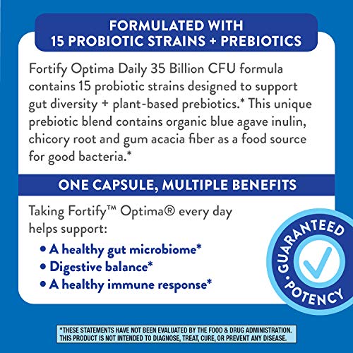 Nature’s Way Fortify Optima Daily Probiotic, 35 Billion CFU, 15 Strains, Prebiotic, 30 Capsules (Pack of 2)