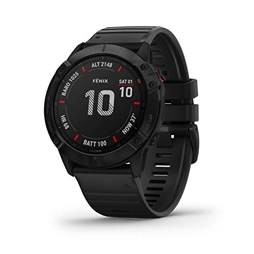 Garmin 010-02157-10 fenix 6X Sapphire, Premium Multisport GPS Watch, features Mapping, Music, Grade-Adjusted Pace Guidance and Pulse Ox Sensors, Dark Gray with Black Band