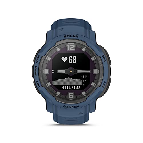 Garmin Instinct Crossover Solar, Rugged Hybrid Smartwatch with Solar Charging Capabilities, Analog Hands and Digital Display, Tidal Blue