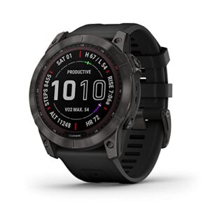 garmin fenix 7x sapphire solar, larger adventure smartwatch, with solar charging capabilities, rugged outdoor watch with gps, touchscreen, wellness features, carbon gray dlc titanium with black band