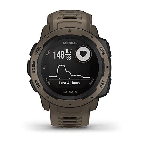 Garmin 010-02064-71 Instinct Tactical, Rugged GPS Watch, Tactical Specific Features, Constructed to U.S. Military Standard 810G for Thermal, Shock and Water Resistance, Tan