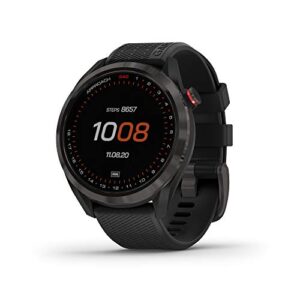 garmin approach s42, gps golf smartwatch, lightweight with 1.2″ touchscreen, 42k+ preloaded courses, gunmetal ceramic bezel and black silicone band, 010-02572-10