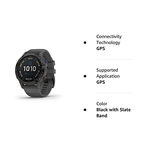 Garmin Fenix 6 Pro Solar (GPS,1.4 inches) Solar-Powered Multisport, Advanced Training Features and Data, Black with Slate Gray Band (Renewed)