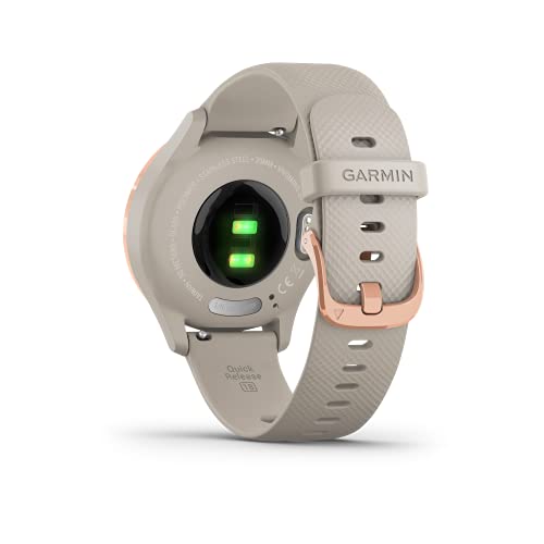 Garmin Hybrid Smartwatch with Real Watch Hands and Hidden Color Touchscreen Displays,Sleep Monitor rose gold with light sand case and band, 39mm, 010-02238-02