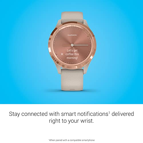 Garmin Hybrid Smartwatch with Real Watch Hands and Hidden Color Touchscreen Displays,Sleep Monitor rose gold with light sand case and band, 39mm, 010-02238-02