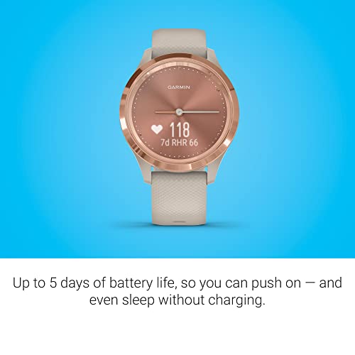 Garmin Hybrid Smartwatch with Real Watch Hands and Hidden Color Touchscreen Displays,Sleep Monitor rose gold with light sand case and band, 39mm, 010-02238-02