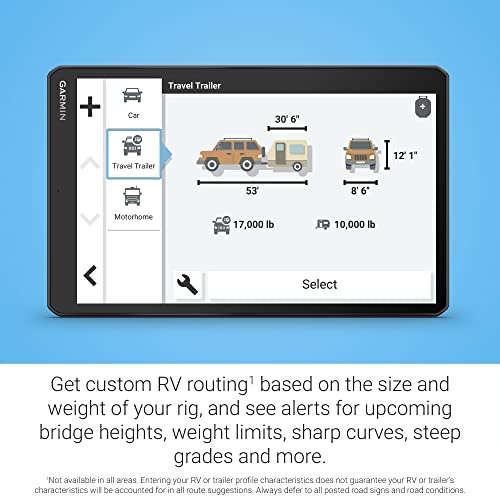 Garmin RV 1095, Extra-Large, Easy-to-Read 10” GPS RV Navigator, Custom RV Routing, High-Resolution Birdseye Satellite Imagery, Directory of RV Parks and Services, Landscape or Portrait View Display