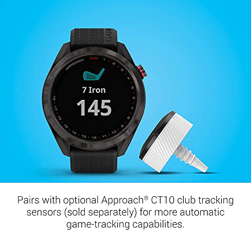 Garmin Approach S42, GPS Golf Smartwatch, Lightweight with 1.2" Touchscreen, 42k+ Preloaded Courses, Gunmetal Ceramic Bezel and Black Silicone Band, 010-02572-10 (Renewed)