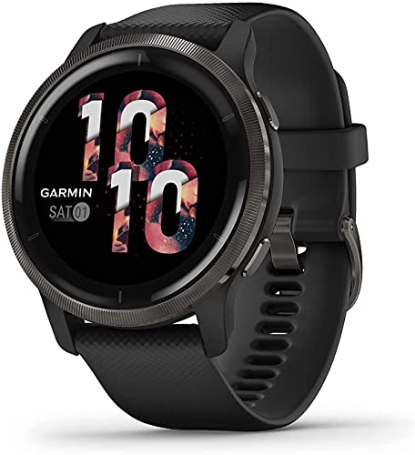 Garmin Venu 2, GPS Smartwatch with Advanced Health Monitoring and Fitness Features, Slate Bezel with Black Case and Silicone Band (Renewed)