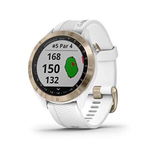 garmin approach s40, stylish gps golf smartwatch, lightweight with touchscreen display, white/light gold