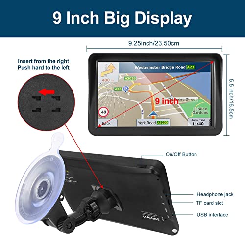 GPS Navigation for Car Truck 9 inch GPS Navigation, Speed Limit & Traffic Light Tips, Turn-by-Turn Navigation, Map 2023, Free Update USA Map