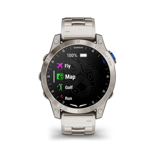 Garmin D2™ Mach 1, Touchscreen Aviator Smartwatch with GPS Moving Map, Aviation Weather, Health and Wellness Features and More, Vented Titanium Bracelet