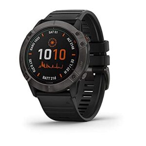 garmin fenix 6x pro solar, premium multisport gps watch with solar charging, features mapping, music, grade-adjusted pace guidance and pulse ox sensors, dark gray with black band (renewed)