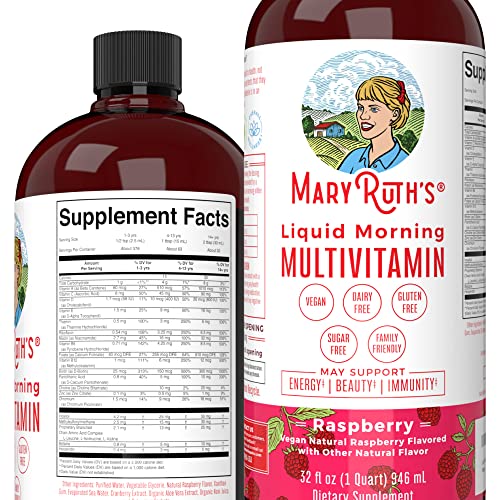 Multivitamin Multimineral for Women & Men by MaryRuth's | No Added Sugar | Vegan Liquid Vitamins for Adults & Kids | Immune Support, Bone Health, Energy Drink | Raspberry Flavor | 32 Fl Oz