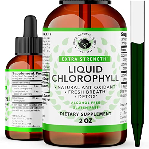 Super Natural Goods Chlorophyll Liquid Drops - Chlorophyll Drops for Immune Support, Morning Energy Boost, Body Odor, Acne, Digestion Support, & Fast Detox - Natural & Vegan